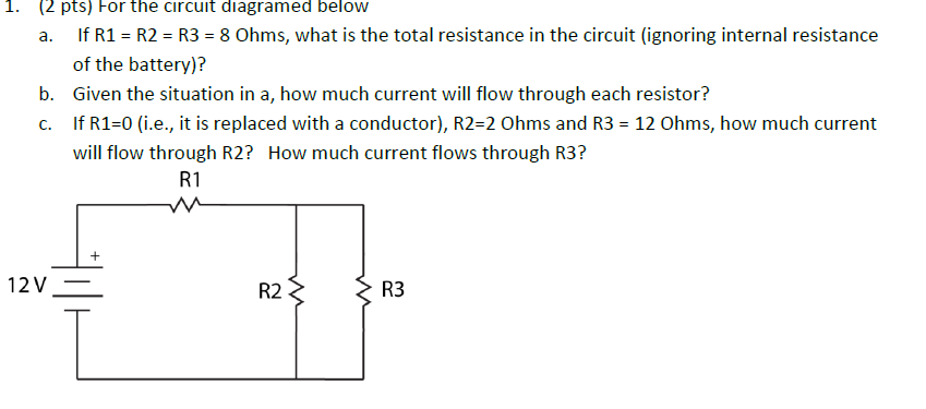 Solved For the circuit diagramed below If R1 = R2 = R3 = 8 | Chegg.com