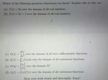 Solved Which of the following operators (functions) are | Chegg.com