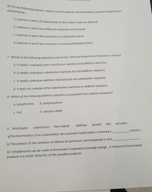 Solved Polyethylene R Select A Correct Polymer