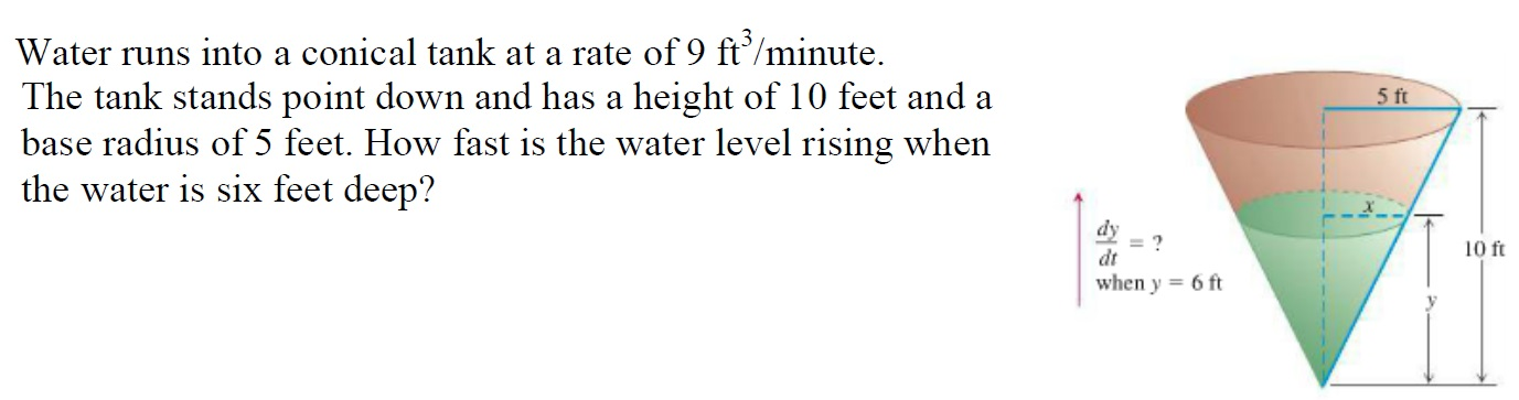 Solved Water runs into a conical tank at a rate of 9 ft^3/ | Chegg.com