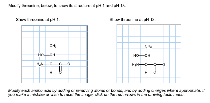 Solved Modify threonine, below, to show its structure at pH | Chegg.com