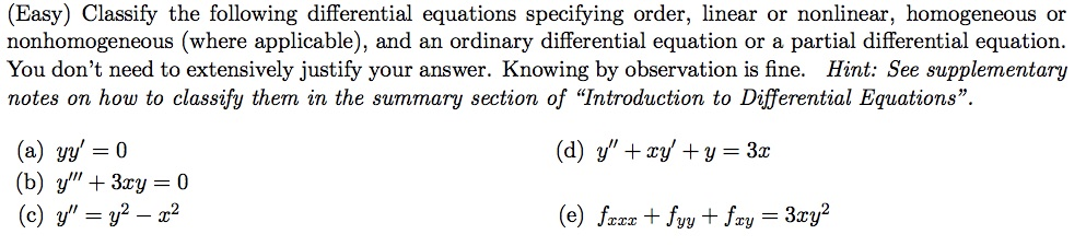 Solved Classify the following differential equations | Chegg.com