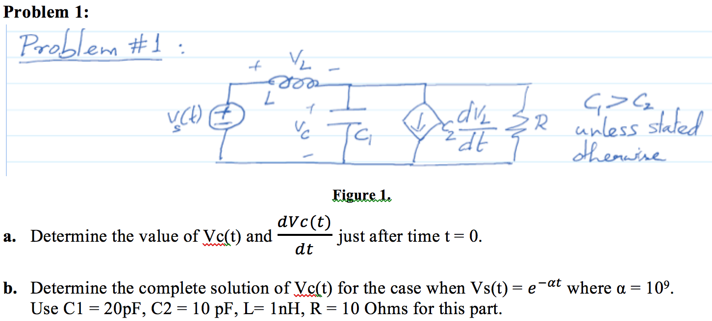 Solved a. Determine the value of Vc(t) and dVc(t)/dt just | Chegg.com