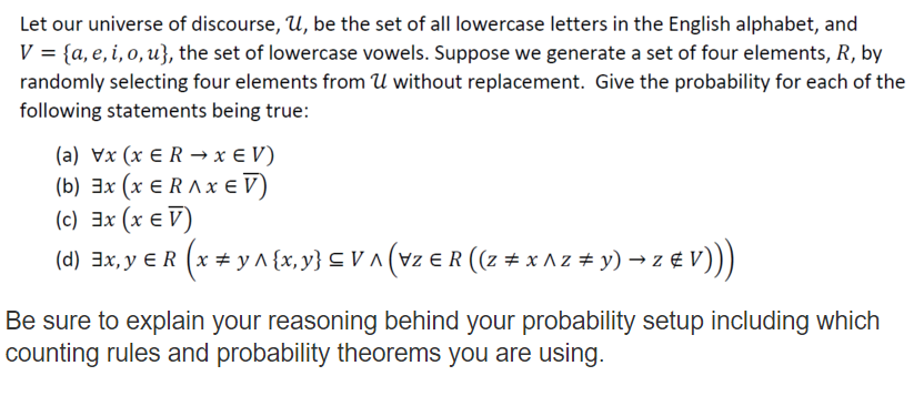 Solved Let our universe of discourse, mu, be the set of all | Chegg.com