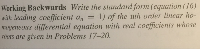 Solved Working Backwards Write the standard form (equation | Chegg.com