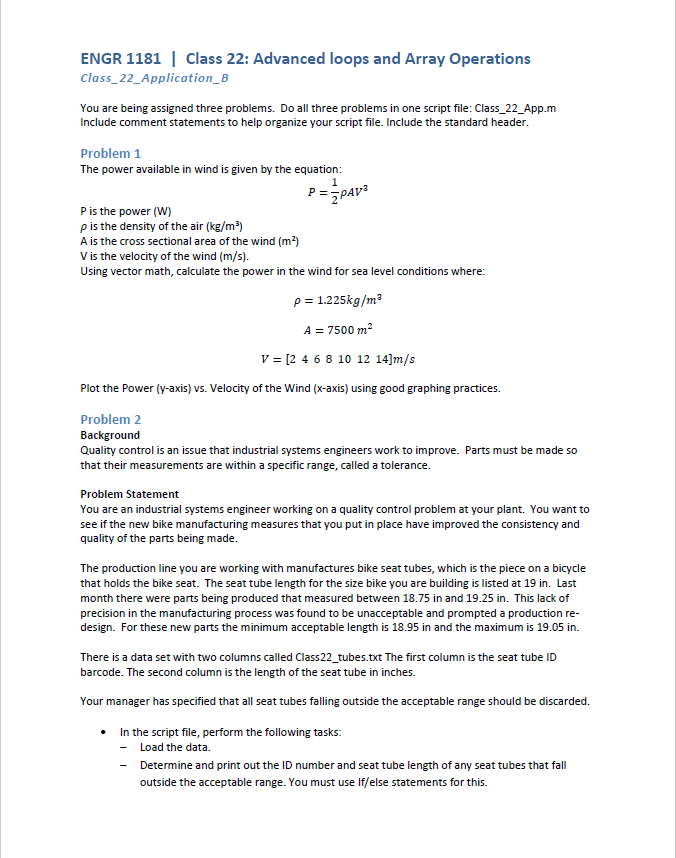 Solved ENGR 1181 | Class 22: Advanced loops and Array | Chegg.com