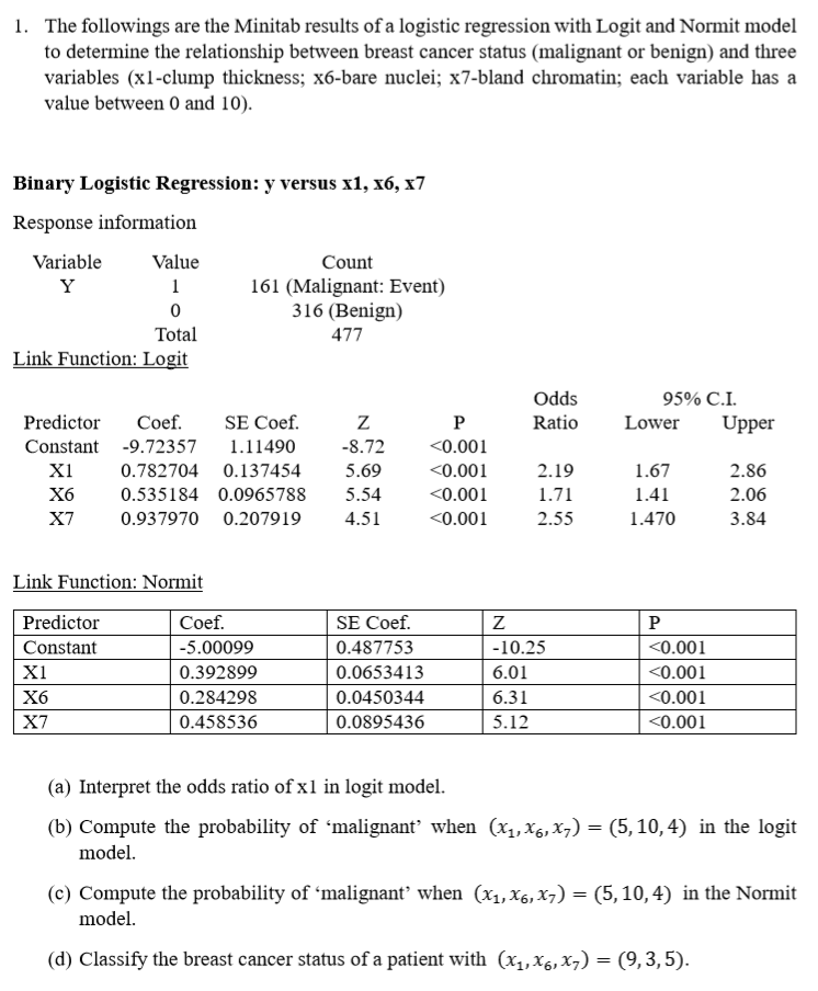 The followings are the Minitab results of a logistic | Chegg.com