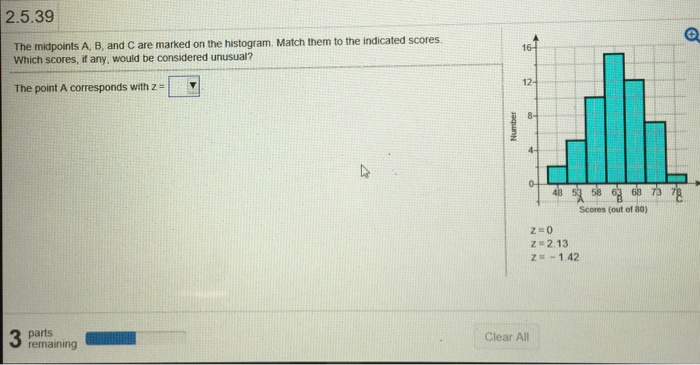 Solved The midpoints A, B. and C are marked on the histogram | Chegg.com
