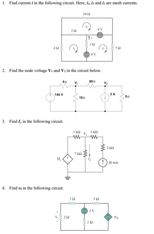Solved Find current i in the following circuit. Here, i1, i2 | Chegg.com