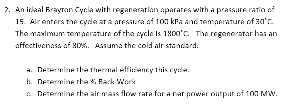 Solved An ideal Brayton Cycle with regeneration operates | Chegg.com