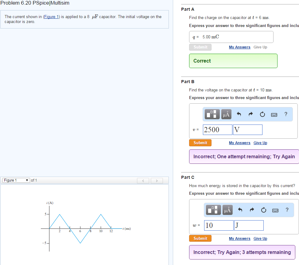 Solved The current shown in (Figure 1) is applied to a 8 muF | Chegg.com