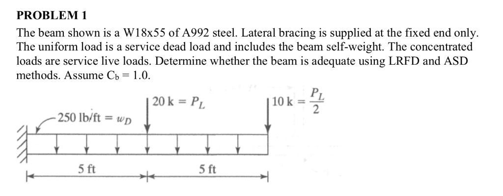 Solved PROBLEM 1 The beam shown is a W18x55 of A992 steel. | Chegg.com
