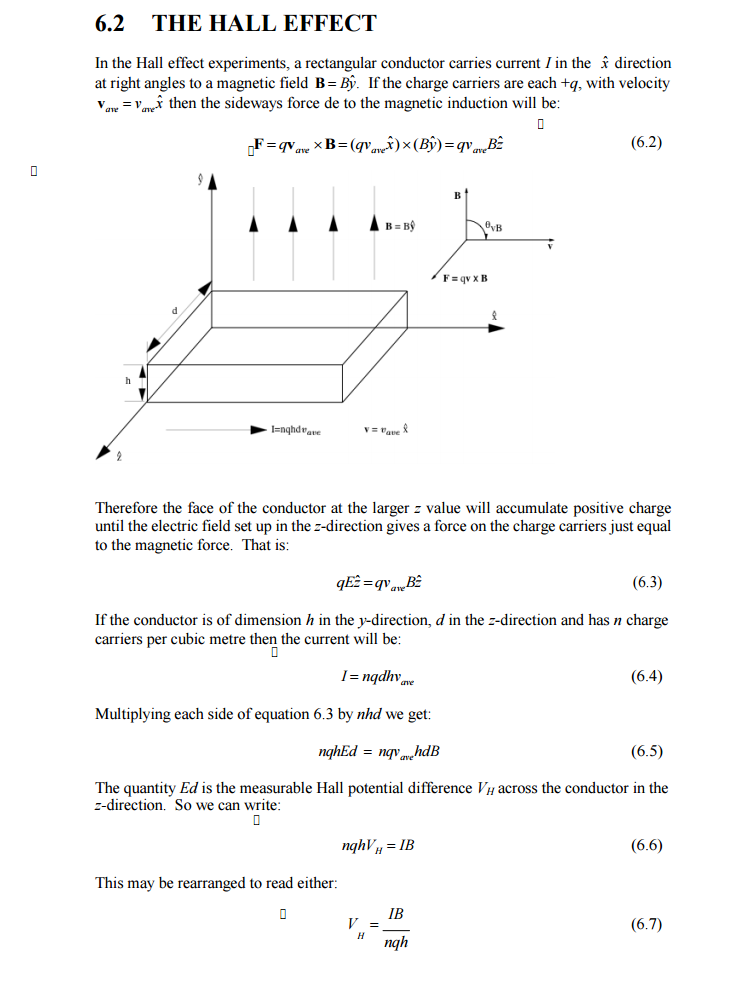 Solved 6.2 THE HALL EFFECT In the Hall effect experiments, a | Chegg.com
