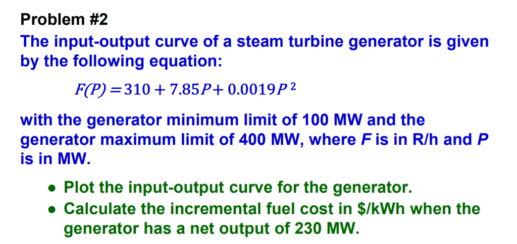 Solved Problem #2 The input-output curve of a steam turbine | Chegg.com
