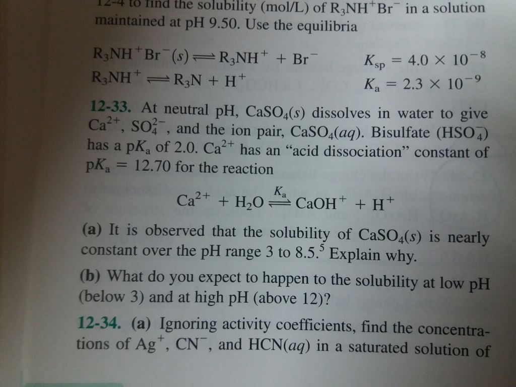 Solved 12-4 to find the solubility (mol/L) of R3NH Br in a | Chegg.com