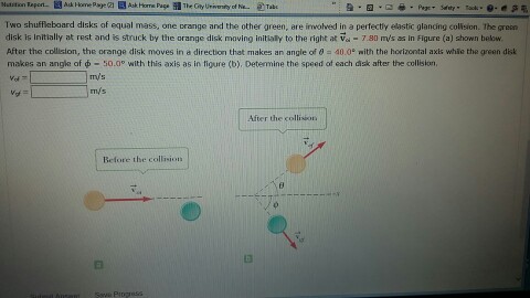 Solved Two shuffleboard disks of equal mass, one orange and | Chegg.com