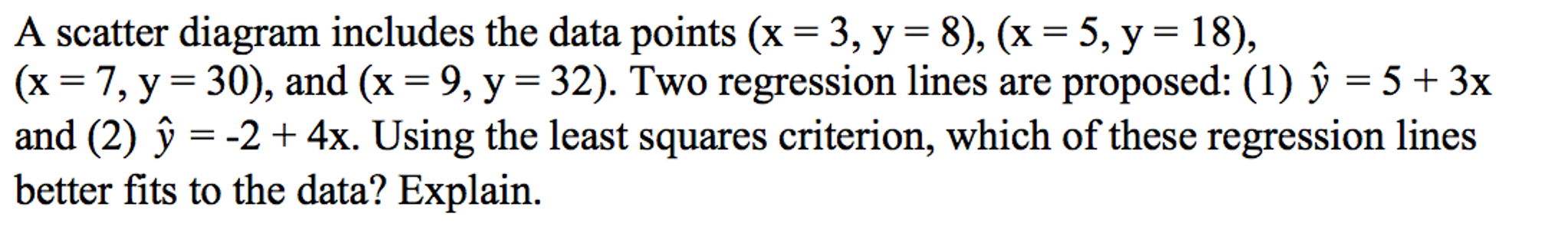 Solved A scatter diagram includes the data points (x = 3, y | Chegg.com