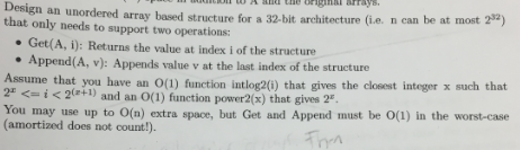 Design an unordered array based structure for a | Chegg.com