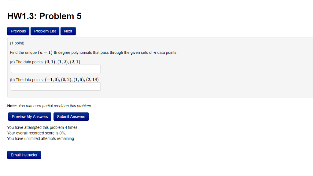 Solved Find the unique (n - 1)-th degree polynomials that | Chegg.com