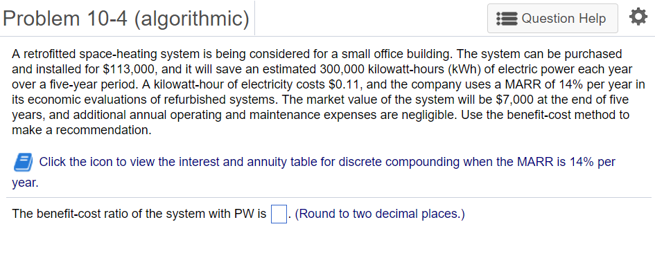 Solved Problem 10-4 (algorithmic) Question Help A | Chegg.com
