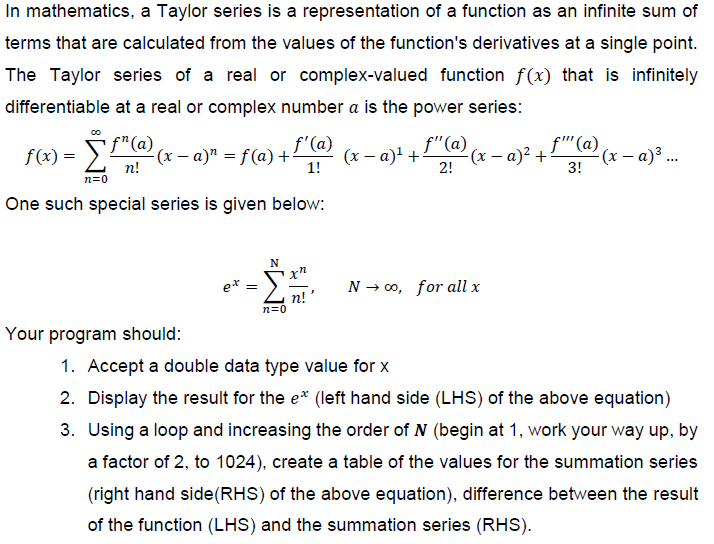 Solved In mathematics, a Taylor series is a representation | Chegg.com