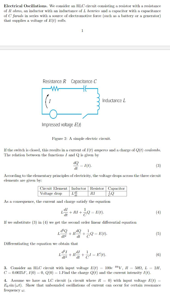 Solved Electrical Oscillations. We consider an RLC circuit | Chegg.com