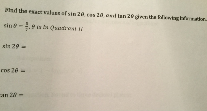 Solved Find the exact values of sin 2 theta, cos 2 theta, | Chegg.com