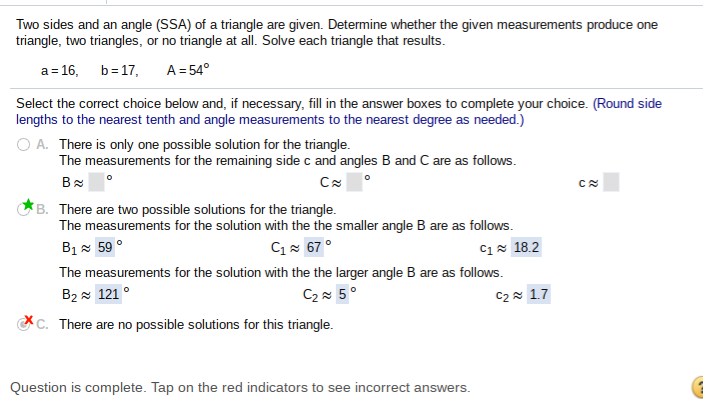 Solved Two sides and an angle (SSA) of a triangle are given. | Chegg.com