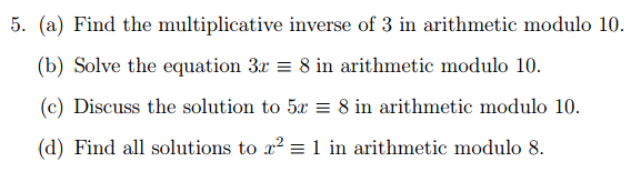Solved Find the multiplicative inverse of 3 in arithmetic | Chegg.com