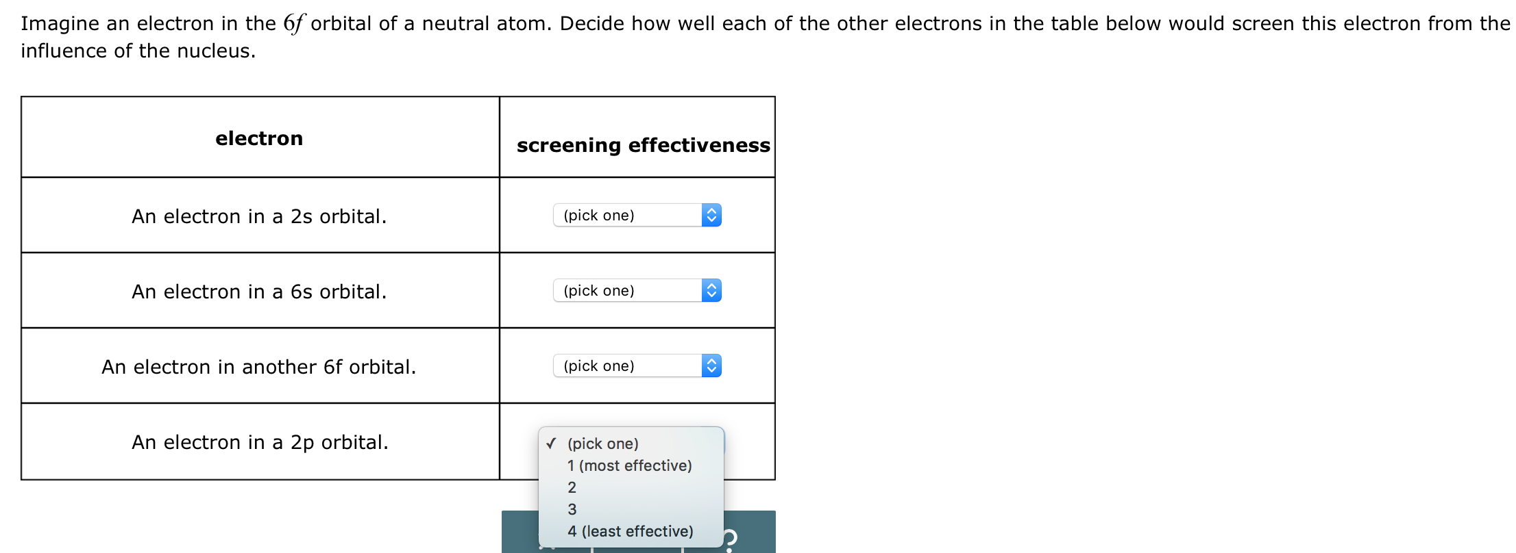 Solved Imagine an electron in the 6f orbital of a neutral | Chegg.com