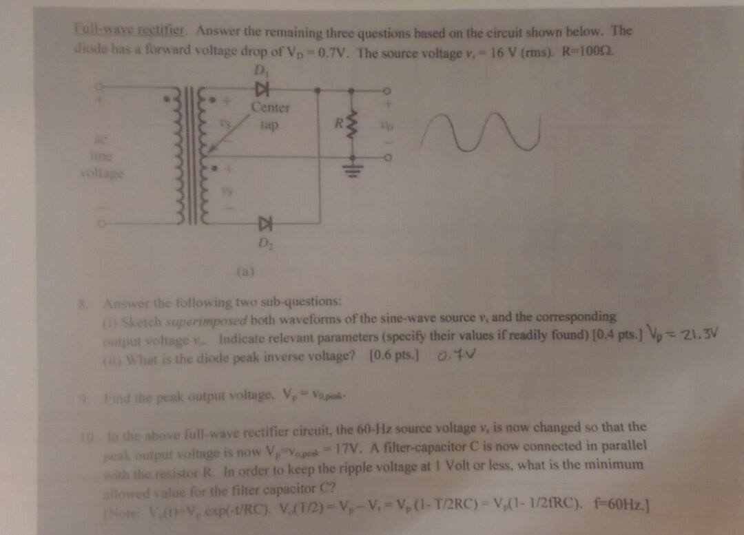 Solved Full-wave rectifier. Answe the 3 questions based on | Chegg.com
