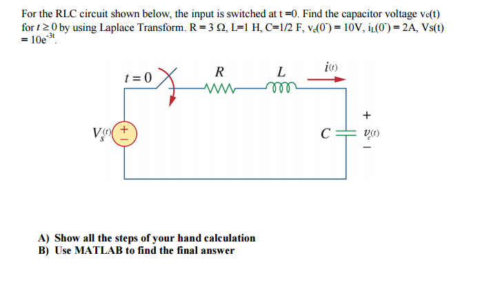 Solved For the RLC circuit shown below, the input is | Chegg.com
