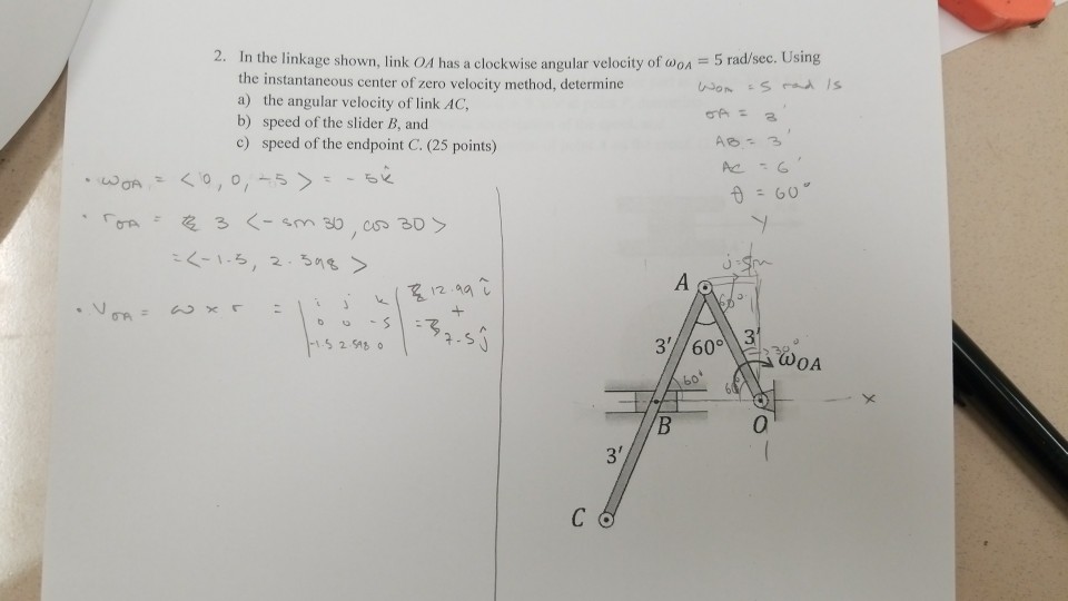 Solved 2. In the linkage shown link OA has a clockwise | Chegg.com