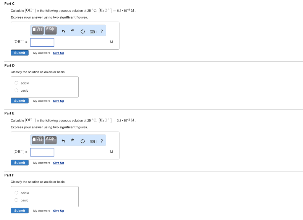 Solved Part C Calculate [OH. in the following aqueous | Chegg.com
