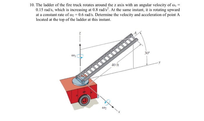 Solved The ladder of the fire truck rotates around the z | Chegg.com