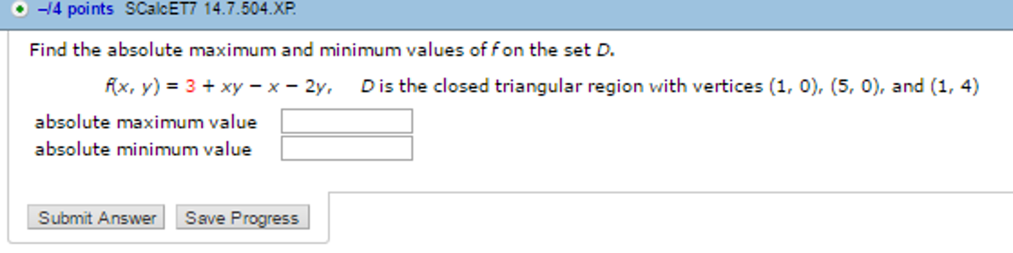 Solved Find the absolute maximum and minimum values of f on | Chegg.com