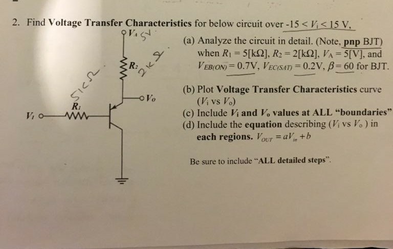Solved 2. Find Voltage Transfer Characteristics for below | Chegg.com