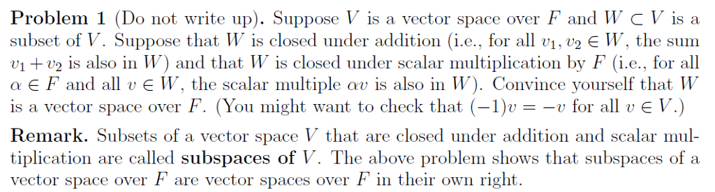 Solved Problem 1 (Do not write up). Suppose V is a vector | Chegg.com