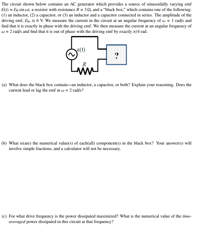 Solved The circuit shown below contains an AC generator | Chegg.com