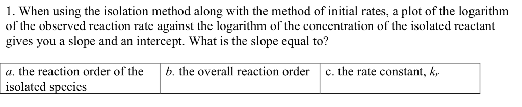 Solved 1. When using the isolation method along with the | Chegg.com