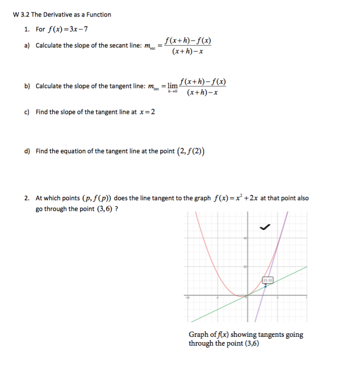 Solved The Derivative as a Function For f(x) = 3x - 7 a) | Chegg.com