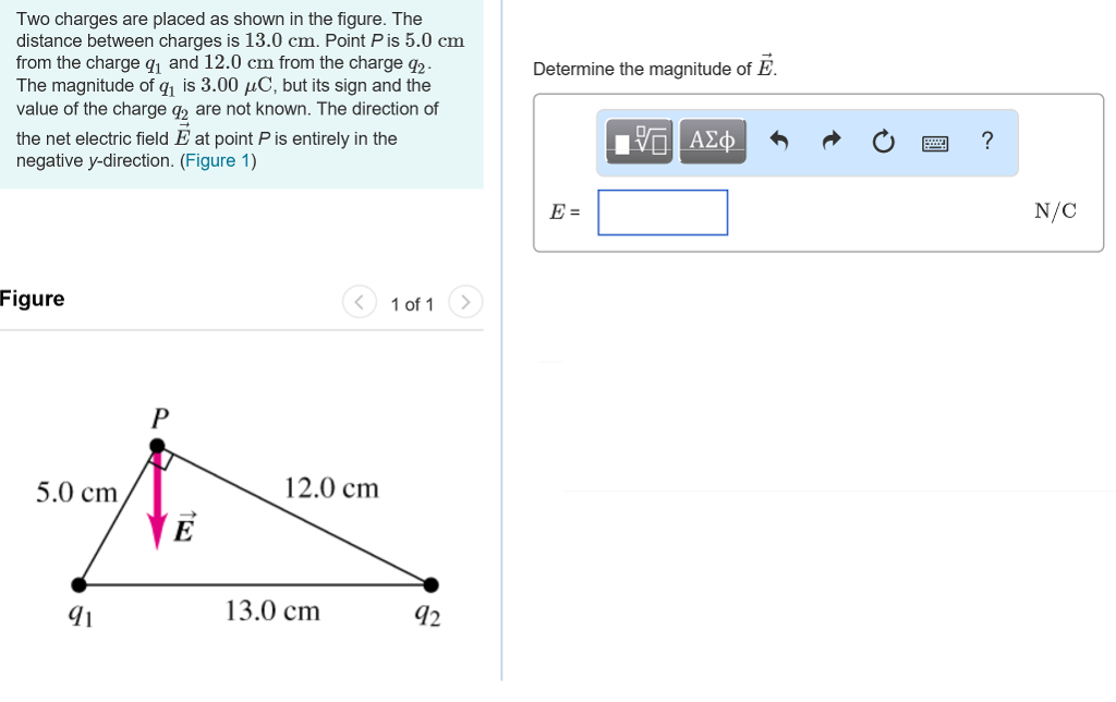 Solved Determine the magnitude of Ē. Two charges are placed | Chegg.com