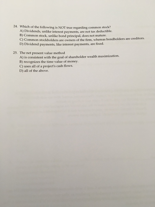 Solved Which of the following is NOT true regarding common | Chegg.com