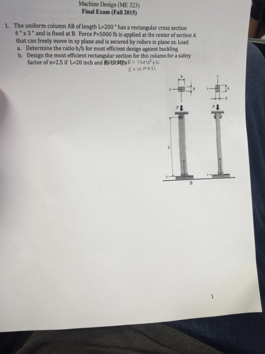 Solved The uniform column AB of length L=200" has a | Chegg.com