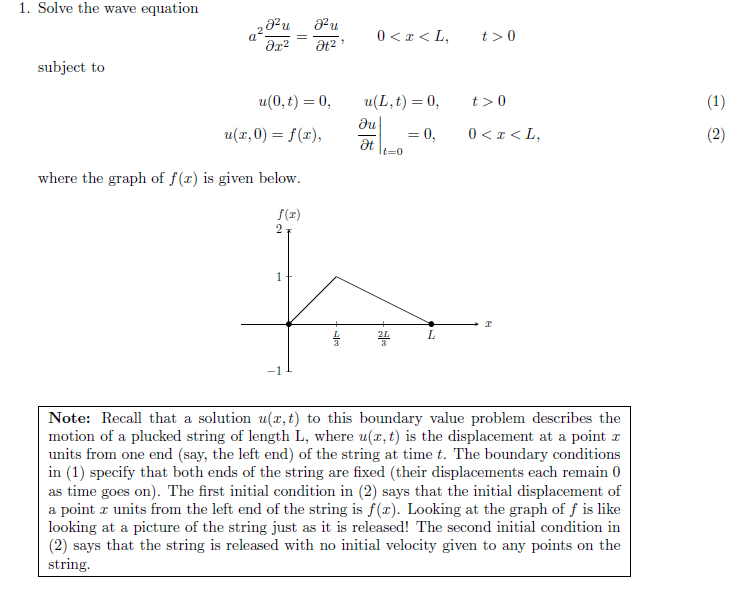 Solved 1. Solve the wave equation subject to u(0,t) 0, L, t) | Chegg.com
