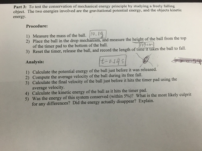 Solved Part 3: To test the conservation of mechanical energy | Chegg.com