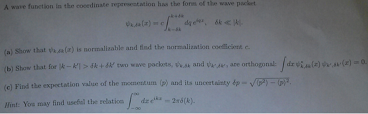 A wave function in the coordinate representation has | Chegg.com