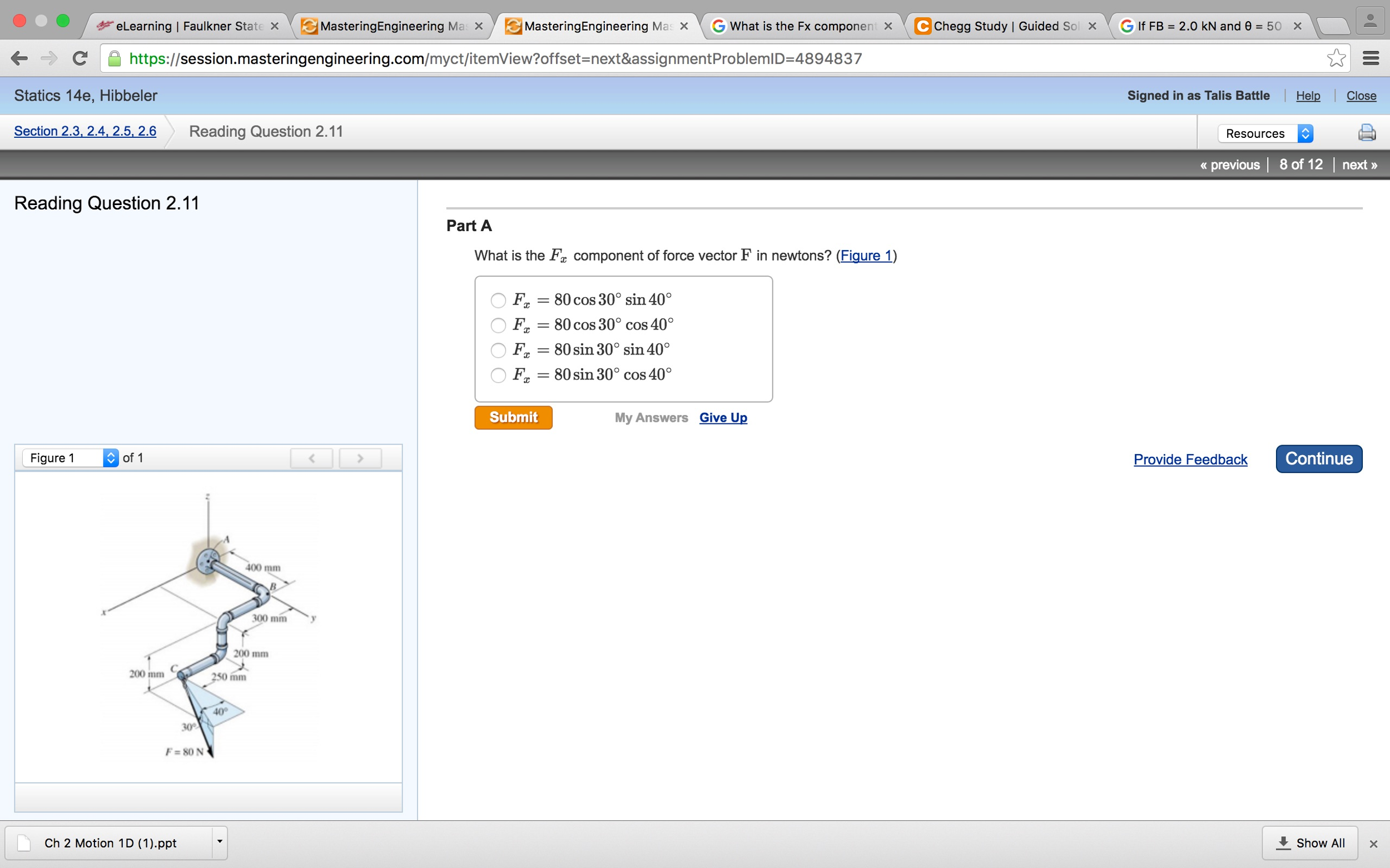 Solved What is the Fx component of force vector F in | Chegg.com