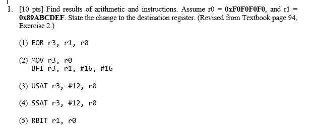 Solved 1. [10 pts] Find results of arithmetic and | Chegg.com