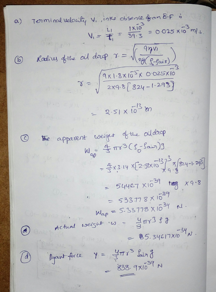 Solved Millikan's Oil Drop Experiment: Parts a-d are | Chegg.com